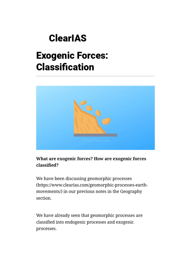 Understanding Exogenic Forces in Geography | PDF | Weathering | Landslide