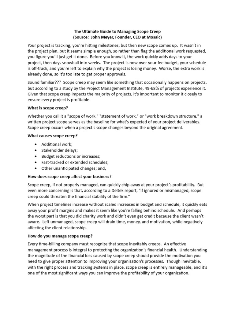 The Ultimate Guide To Managing Scope Creep | PDF