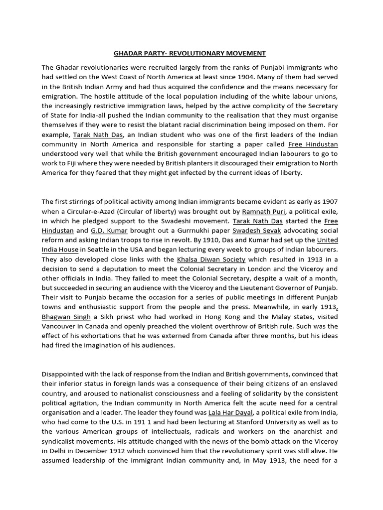 Ghadar Party - Revolutionary Movement | PDF | British India | Indian ...