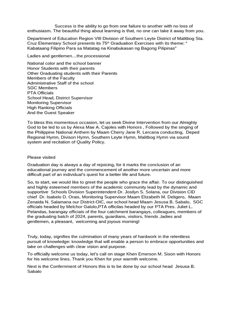 2024-Emcee Script for Graduation | PDF