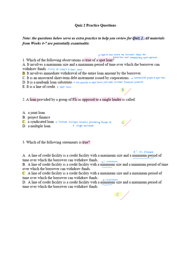 Line of Credit Facility Quiz Questions | PDF | Line Of Credit | Loans