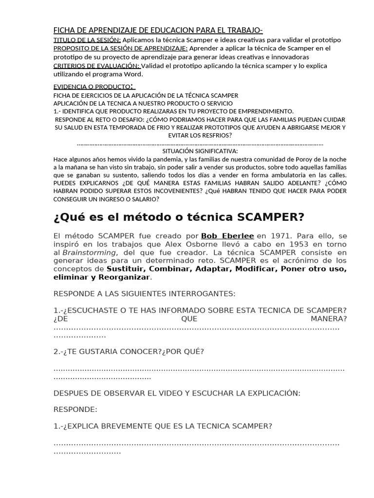 Ficha de Aprendizaje de Educacion para El Trabajo | PDF | Aprendizaje ...