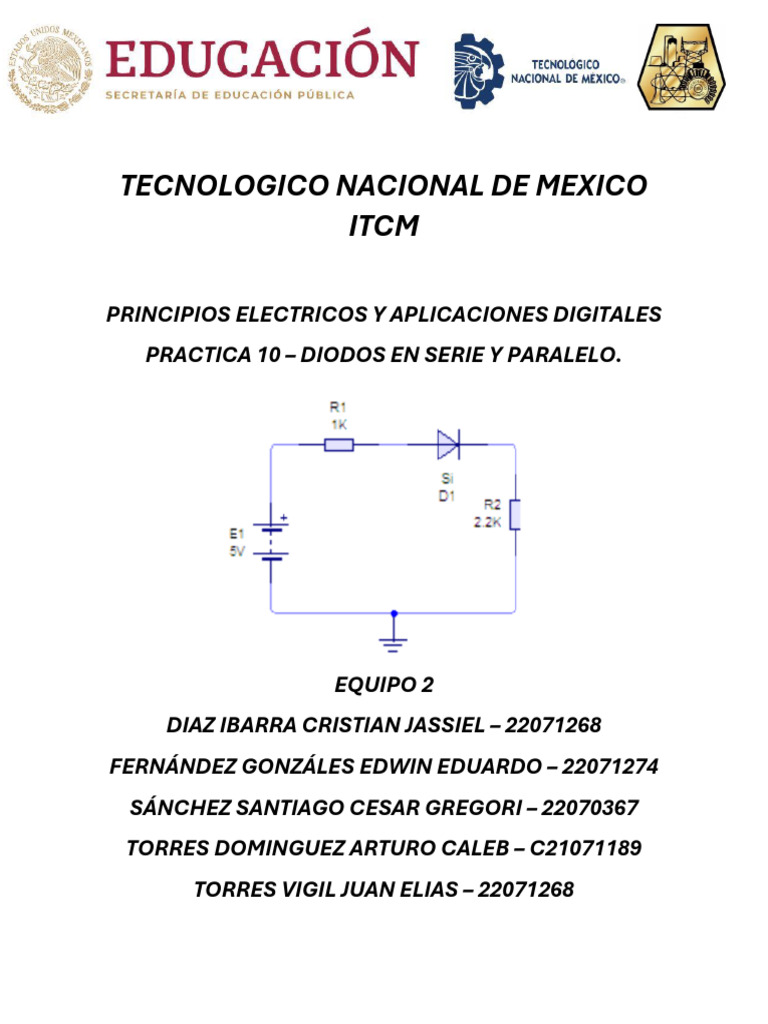 Practica 10. Diodos en Serie y Paralelo. | PDF | Diodo | Red eléctrica