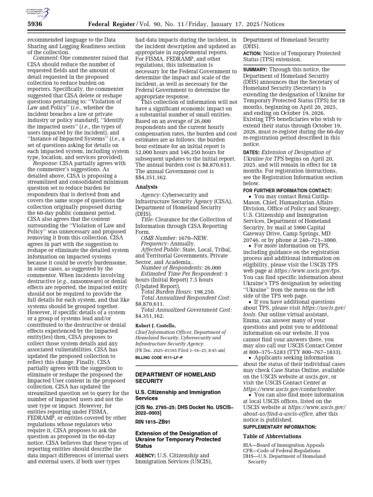 Federal Register / Vol. 90, No. 11 / Friday, January 17, 2025 / Notices ...
