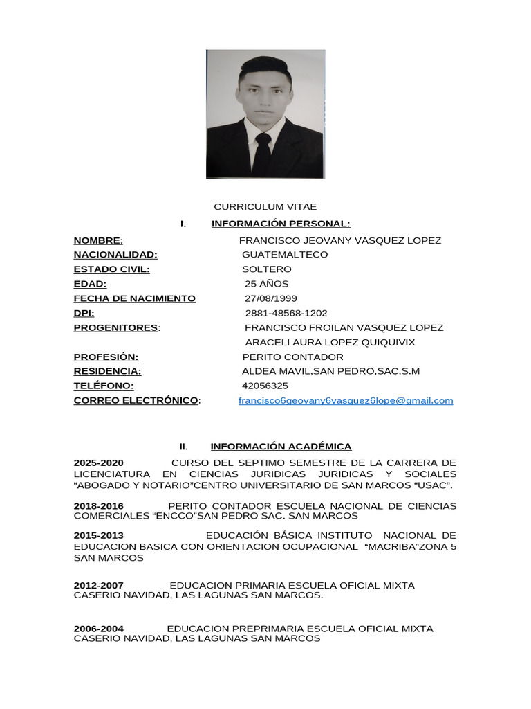 Curriculum Vitae 2025 Francisco Vasquez | PDF | Etapas educativas
