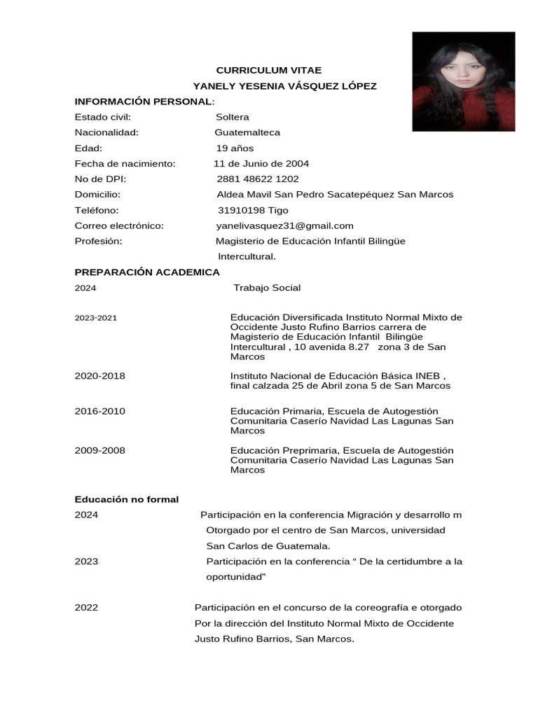Currículum Vitae de Yanely Vásquez López | PDF