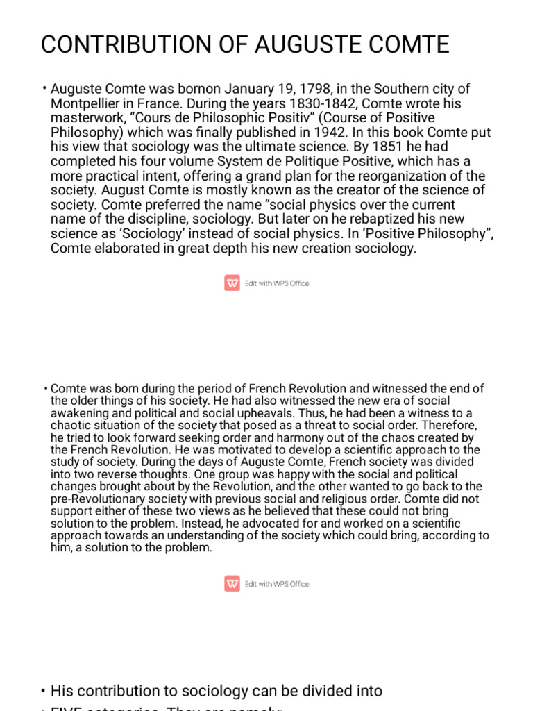 Contribution of Auguste Comte | PDF | Science | Positivism