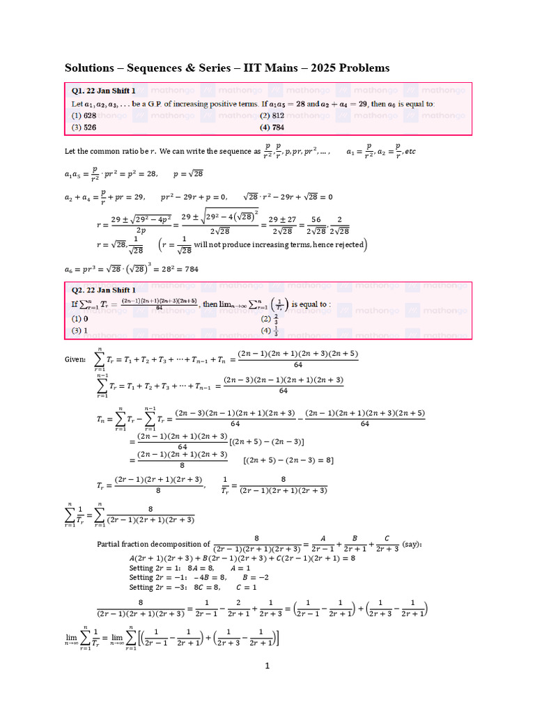 IIT Maths 2025 Sequences & Series Solution | PDF | Mathematical Concepts | Mathematical Analysis
