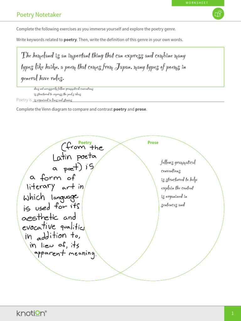 Poetry Genre Exploration Worksheet | PDF