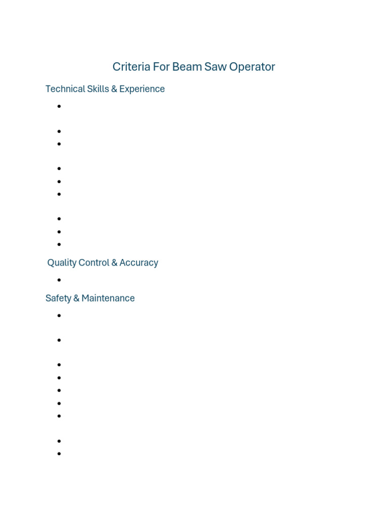 Beam Saw Operator Job Criteria | PDF | Printer (Computing) | Calibration