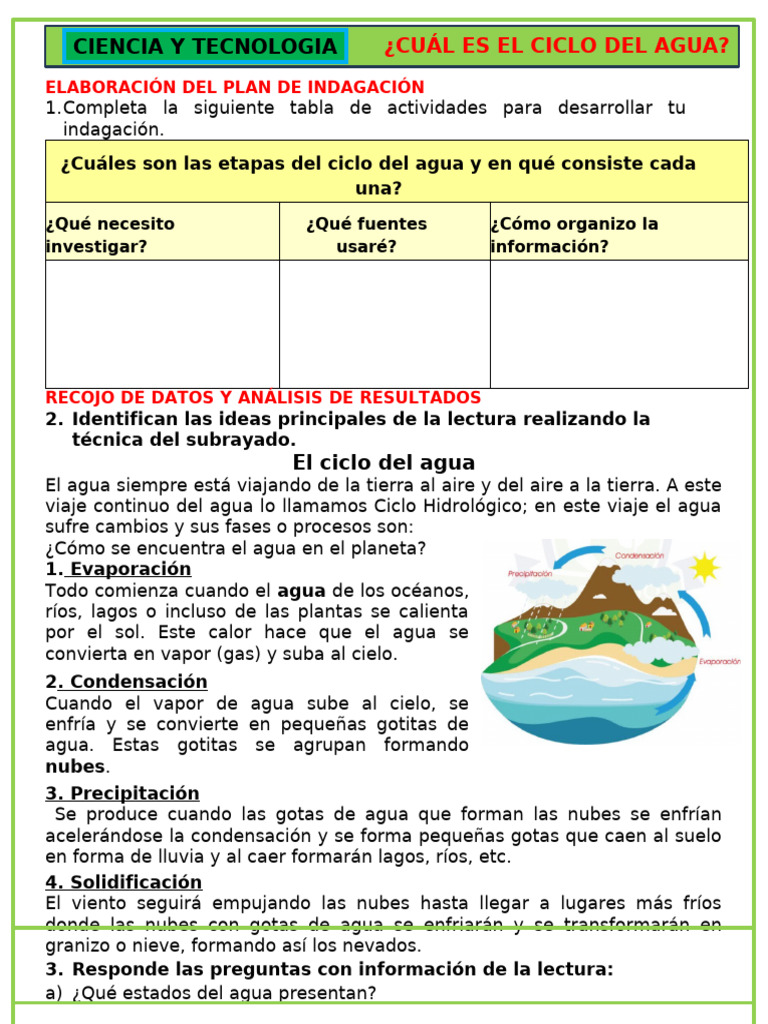 Etapas del Ciclo del Agua para Niños | PDF | El ciclo del agua | Agua