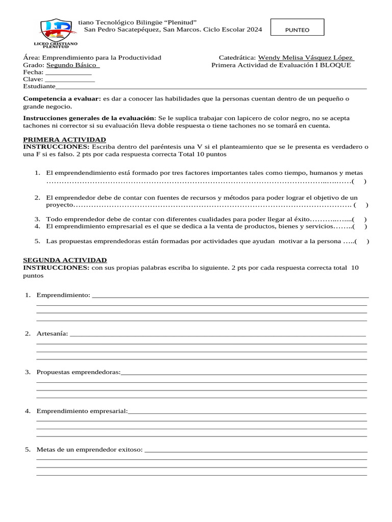 Emprendimiento 2do 2024 1ra Unidad | PDF | Iniciativa empresarial | Business