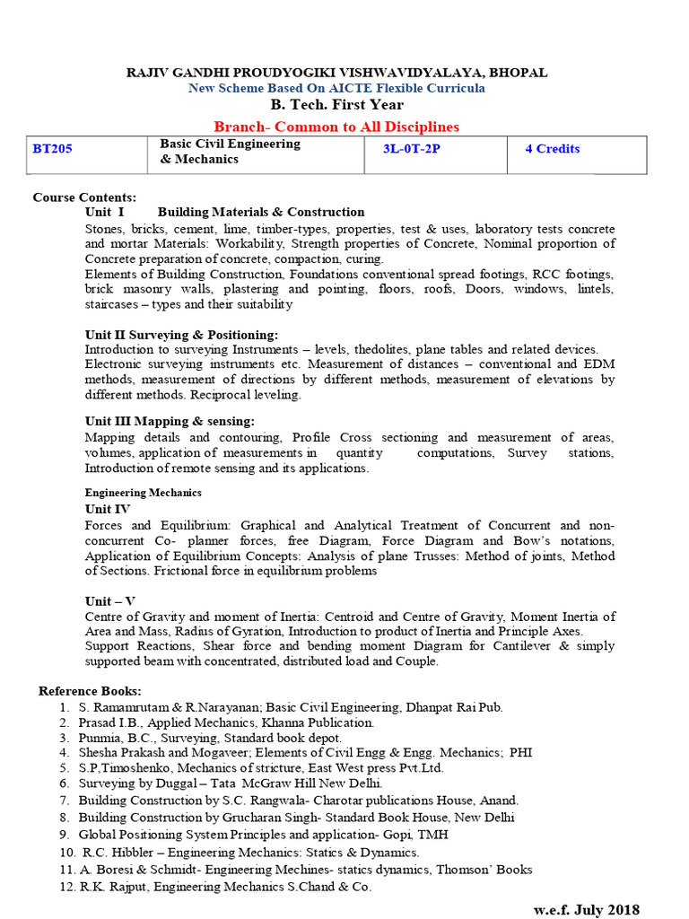 RGPV Syllabus Aicte BT 205 Basic Civil Engineering and Mechanics | PDF ...