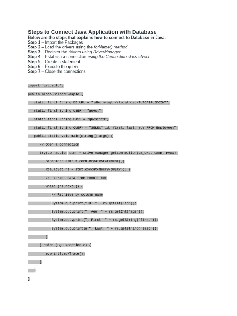 Steps To Connect Java Application With Database | PDF