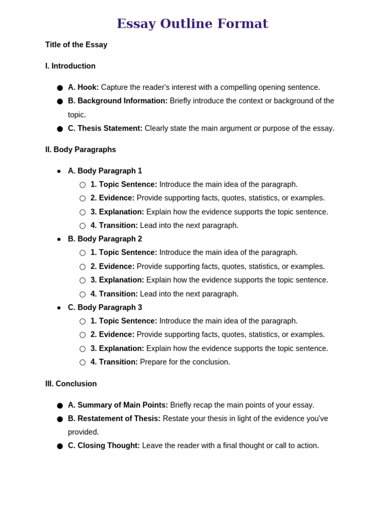 Essay Outline Format Guide | PDF
