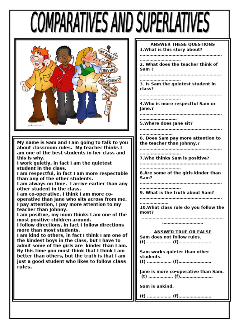 Comparatives and Superlatives Reading Comprehension Exercises - 61233 ...