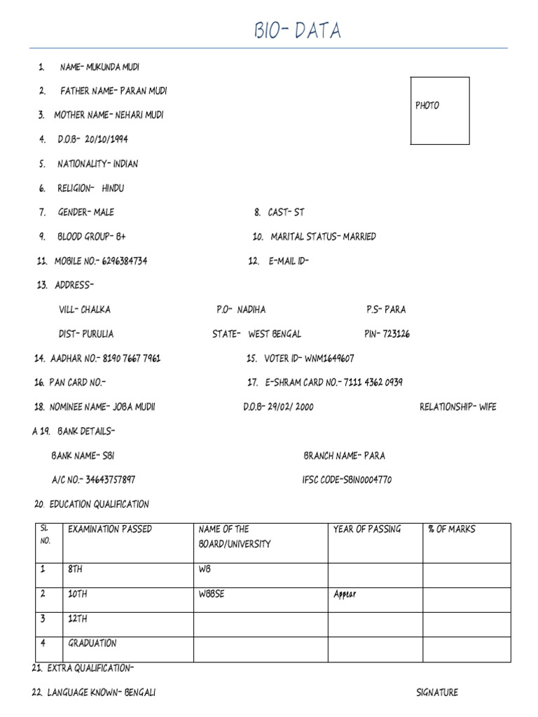 Mukunda Bio Data | PDF