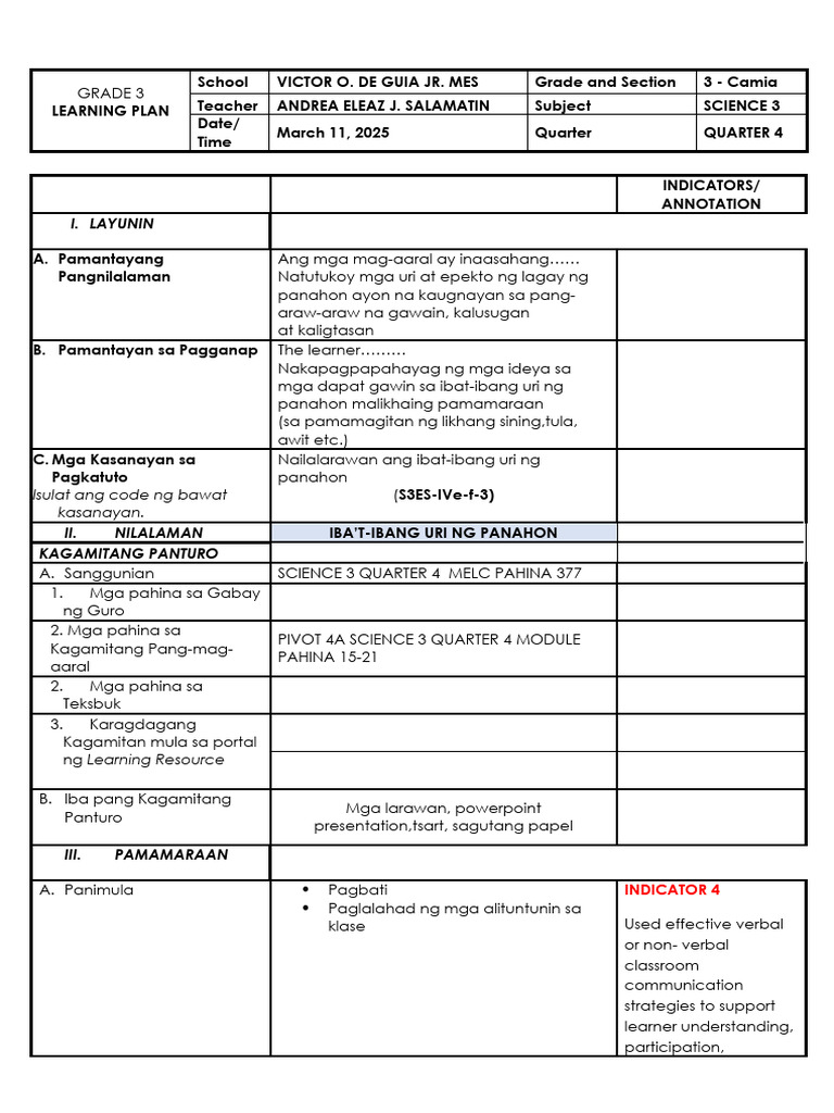 q4 Science 3 Week 3-4 Dll Uri Ng Panahon (1) | PDF