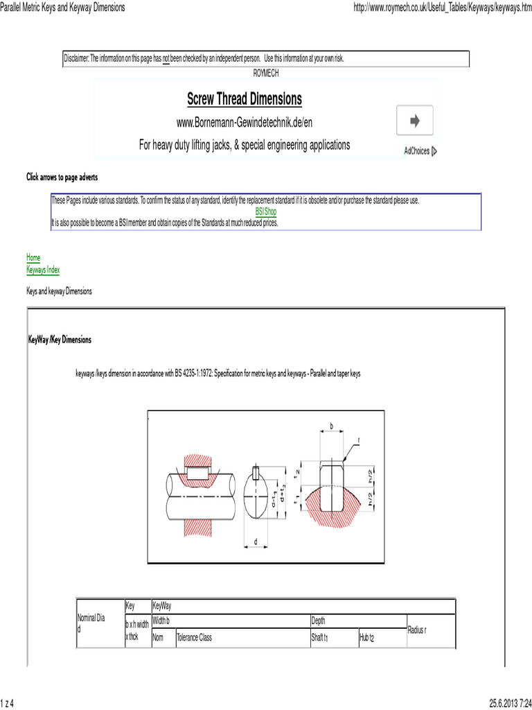 BS 4235-1 - Parallel Metric Keys and Keyway Dimensions | PDF ...