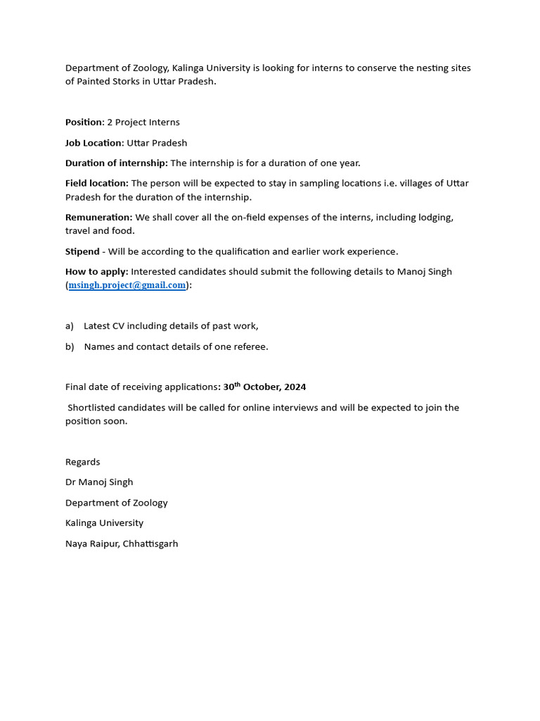 Internship for Painted Stork Conservation | PDF