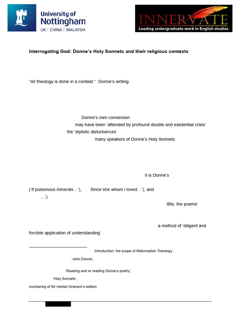 Donne's Holy Sonnets: Religious Contexts | PDF | Sonnets | Poetry