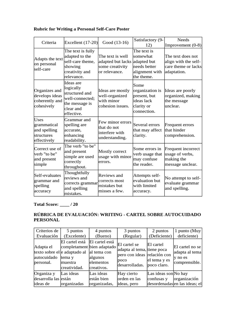 Rubric For Writing Assessment | PDF | Verbo | Lingüística