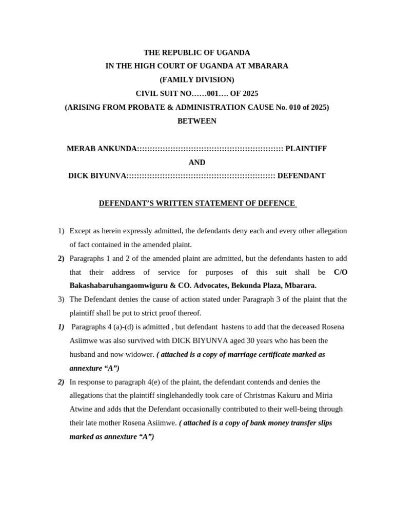 WRITTEN STATEMENT OF DEFFENCE example | PDF | Lawsuit | Justice