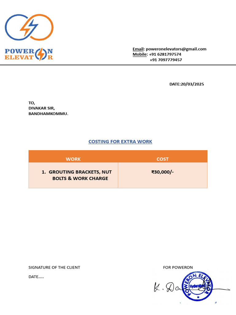 Cost Estimate for Extra Work | PDF