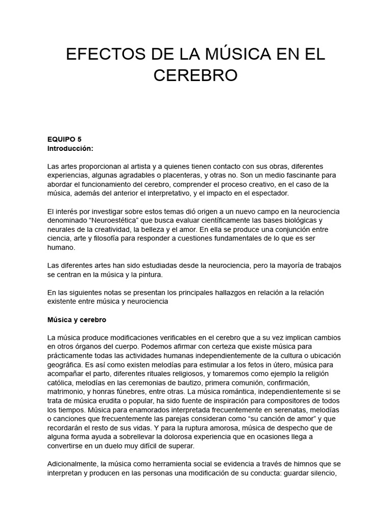 Efectos de la Música en el Cerebro | PDF | Las emociones | Cerebro