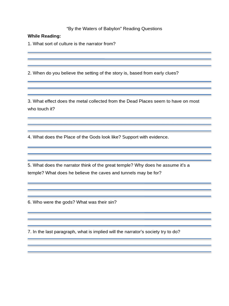 Bythe Watersof Babylon Reading Questions | PDF