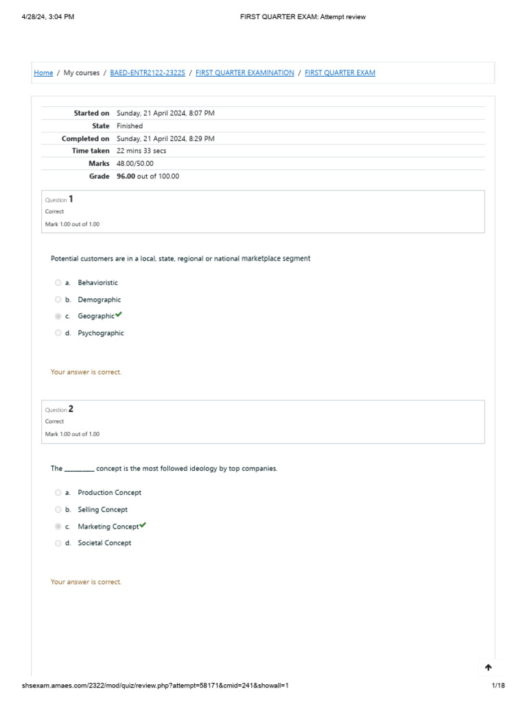 FIRST QUARTER EXAM - Entrep | PDF | Entrepreneurship | Marketing