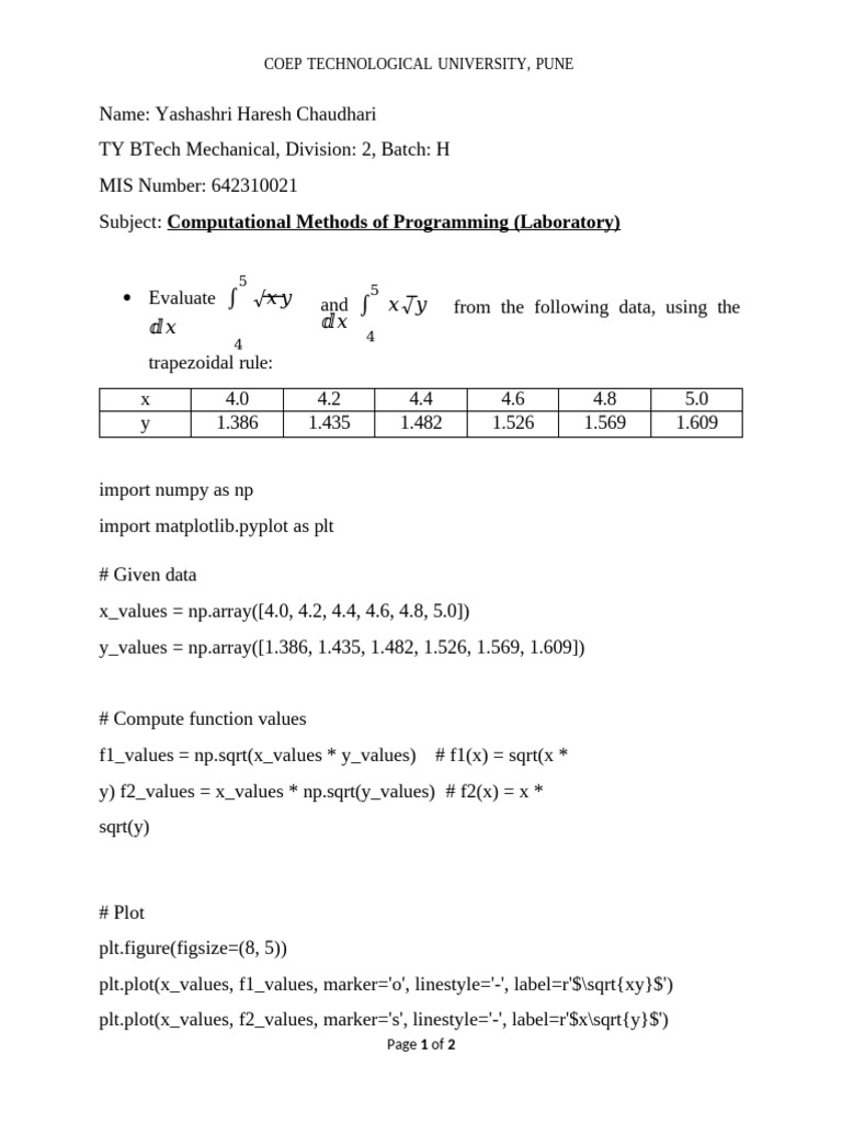 CMP-005 Code: Numerical Integration Lab | PDF