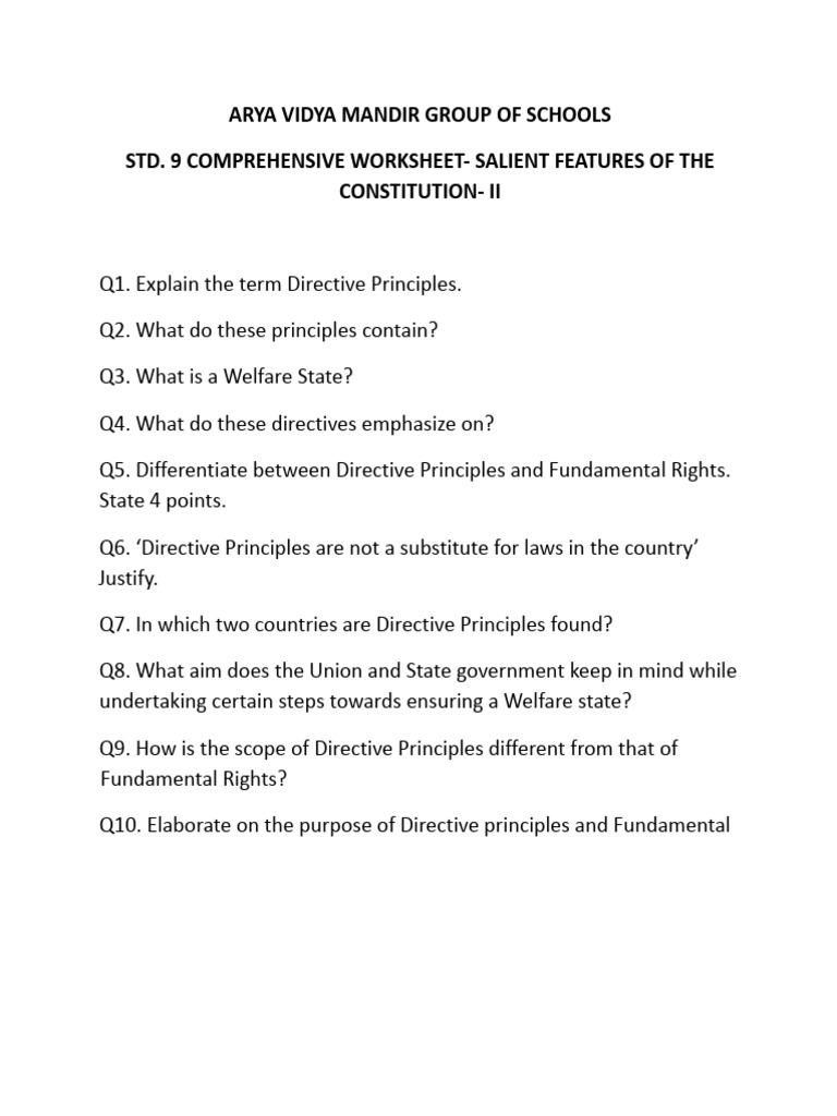 Salient Features of The Constitution (2) - Worksheet | PDF