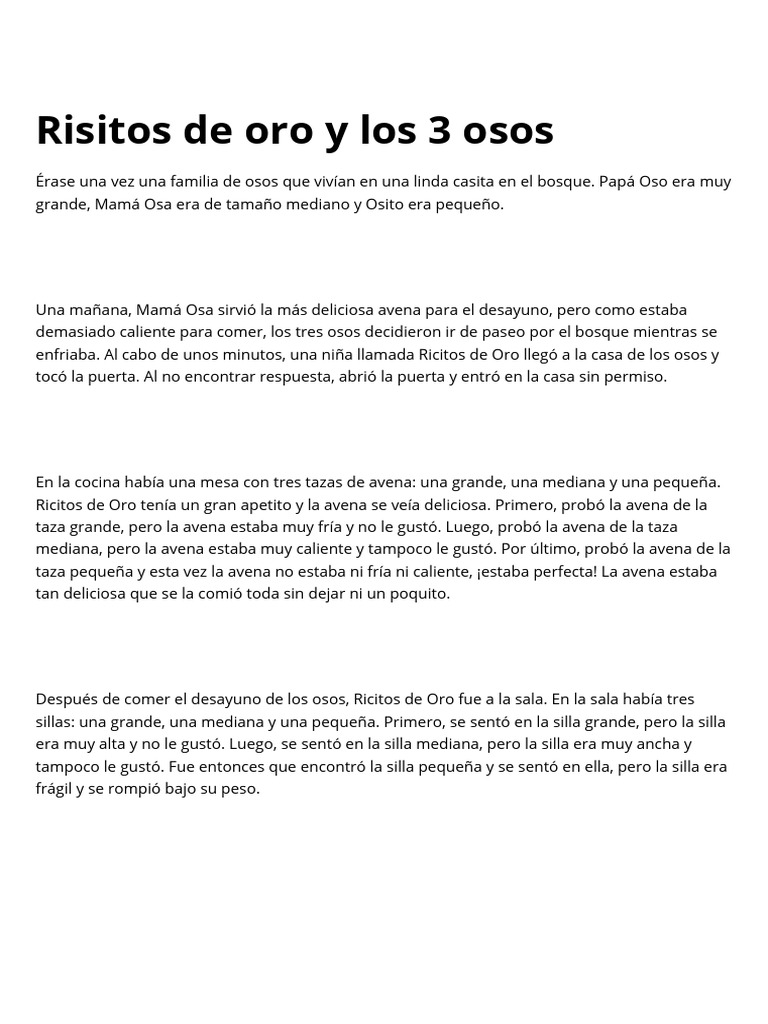 Risitos de oro y los 3 osos | PDF