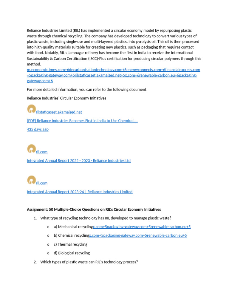 Reliance Industries Limited | PDF | Recycling | Plastic