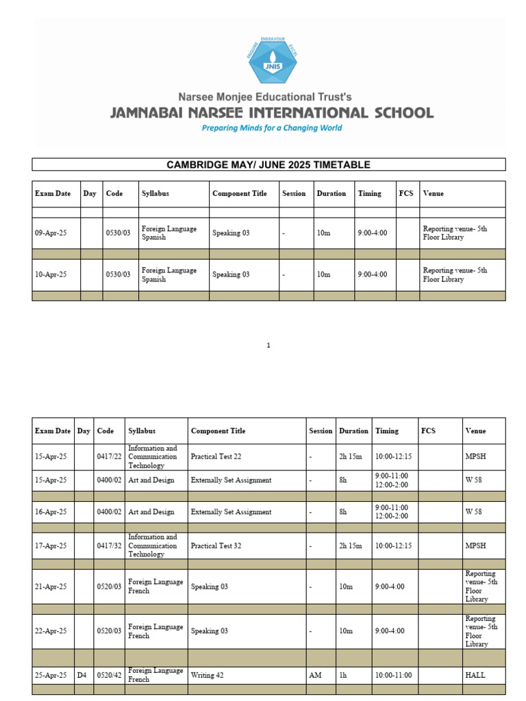 Cambridge May/June 2025 Exam Timetable | PDF