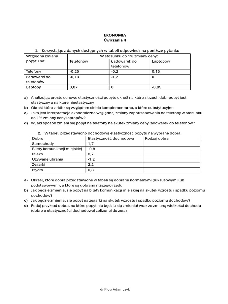 EKONOMIA- zadania %C4%87wiczenia 4 | PDF