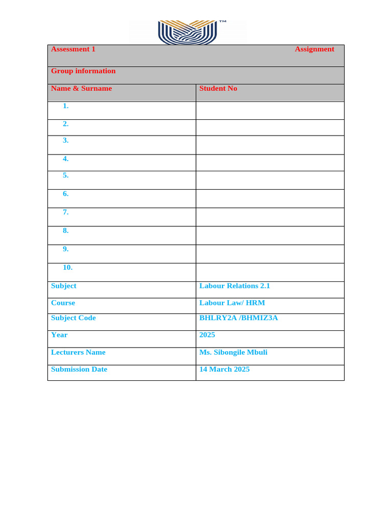 LR2 CPT 7 S1 Assignment 2025-1 | PDF | Labour Law | Employment