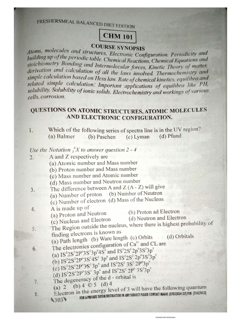 CHM - 101 - Examination For 100level Dsust | PDF