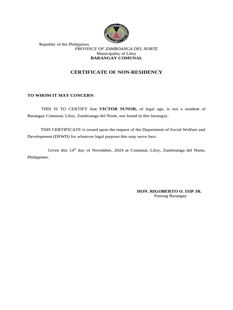 Certificate of Non-Residency | PDF