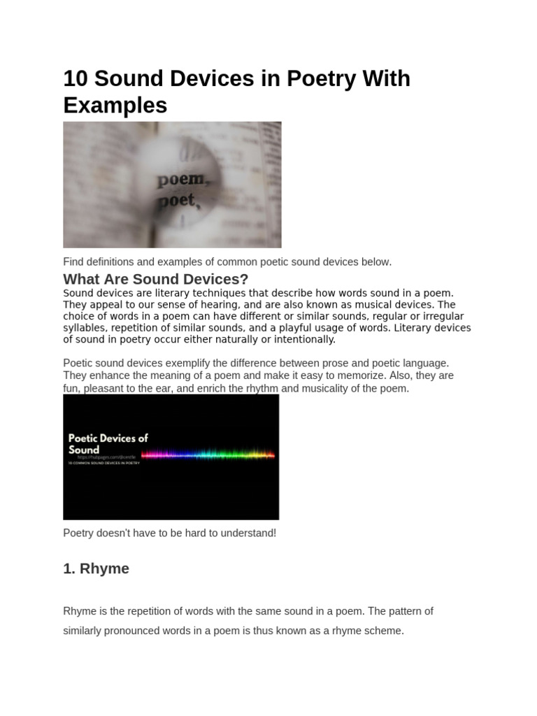 10 Sound Devices in Poetry With Examples | PDF