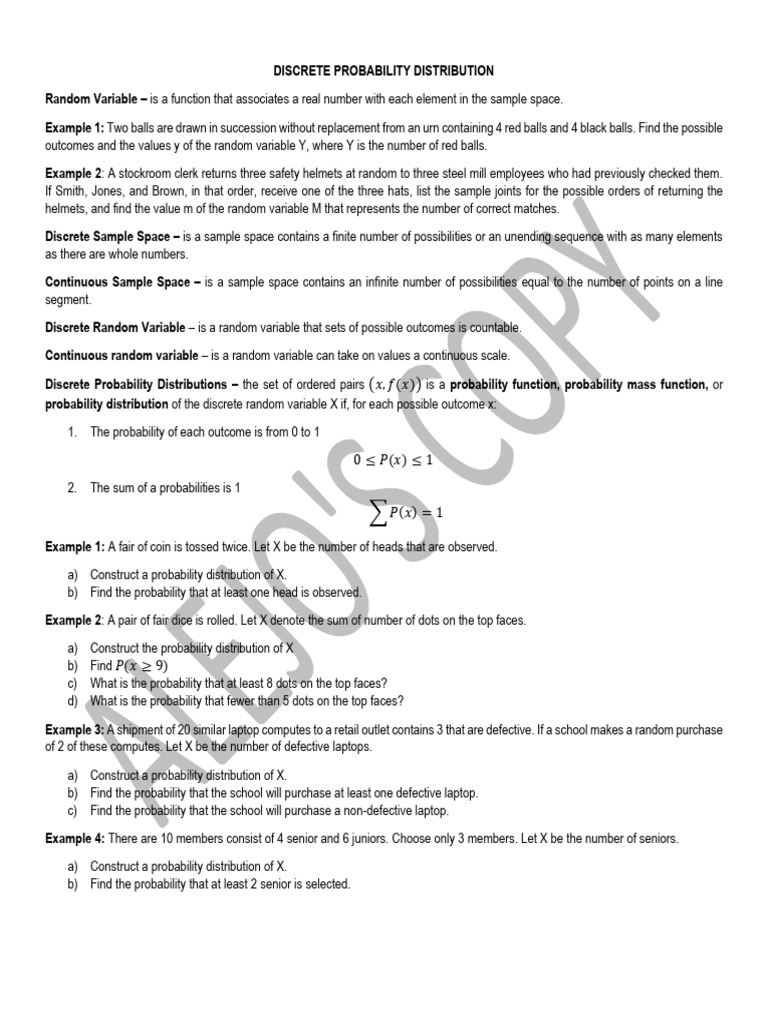 Discrete Probability Distribution | PDF | Probability Distribution | Random Variable