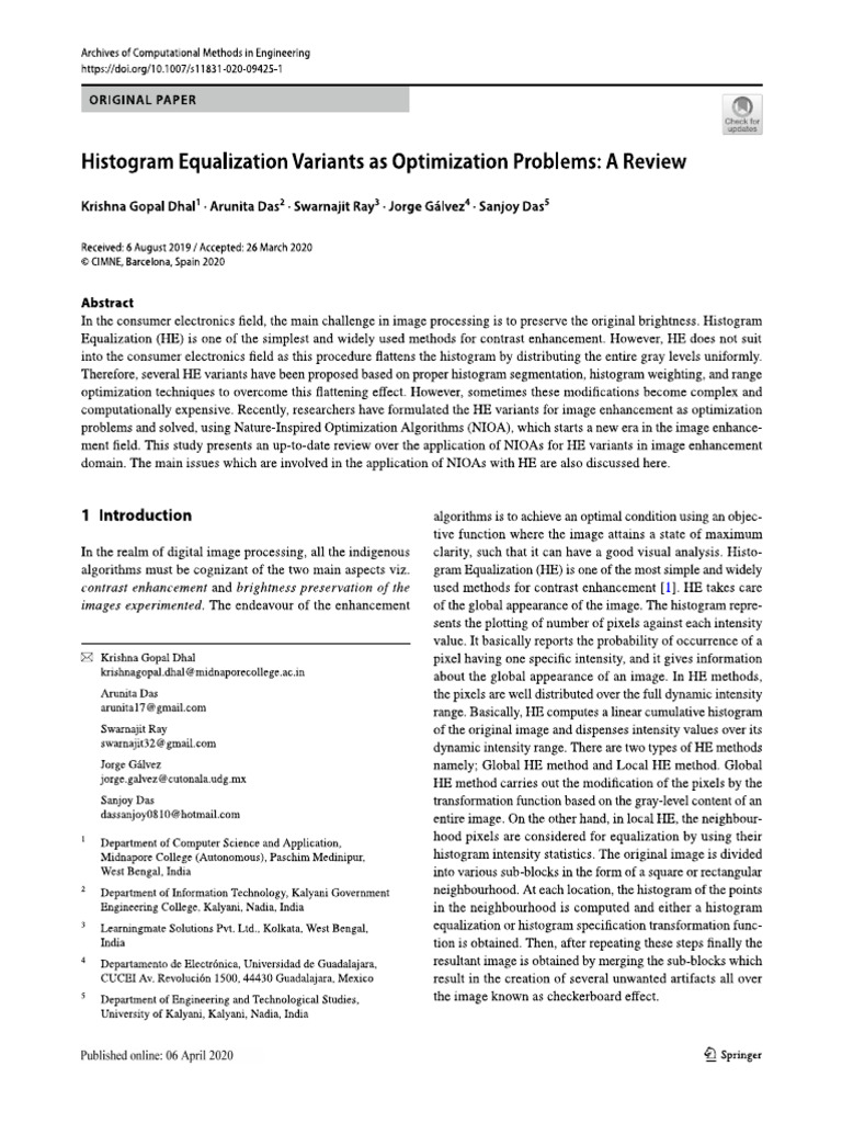 Histogram Equalization Variants As Optimization Problems-A Review Paper For Exp 6 | PDF