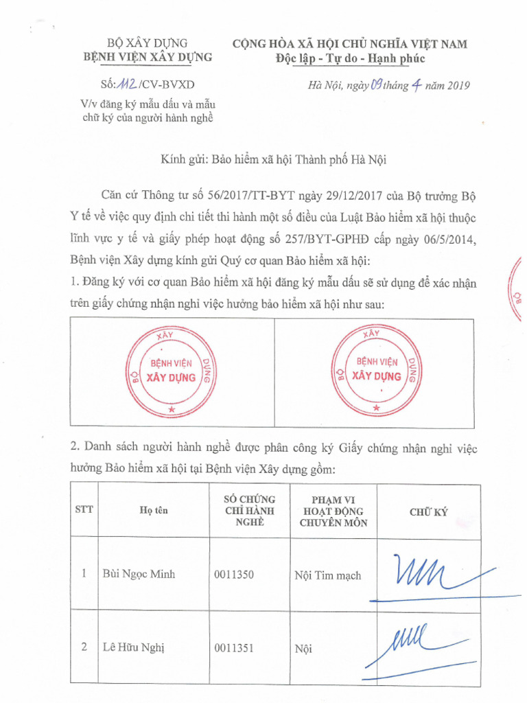 Mau Chu Ky Bac Si Nam 2019 Va CV Phan Cong PGD Phu Trach | PDF