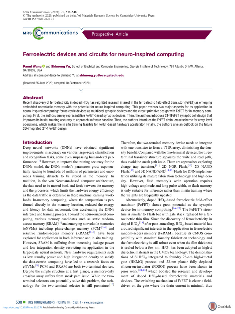 Ferroelectric Devices and Circuits For Neuroinspired Computing | PDF | Flash Memory | Computer ...