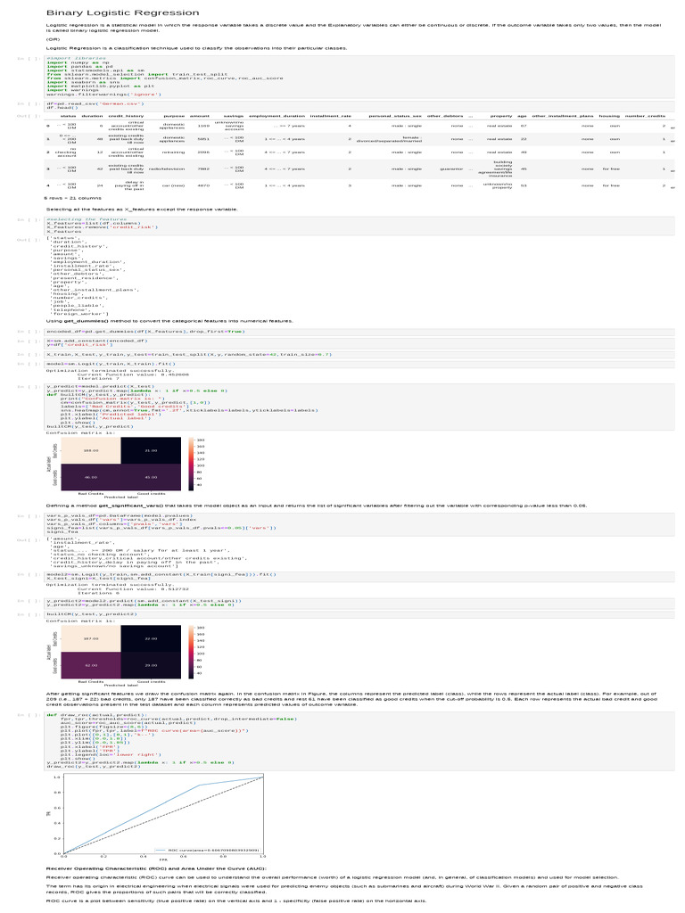 Binary Logistic Regression | PDF | Receiver Operating Characteristic | Applied Statistics