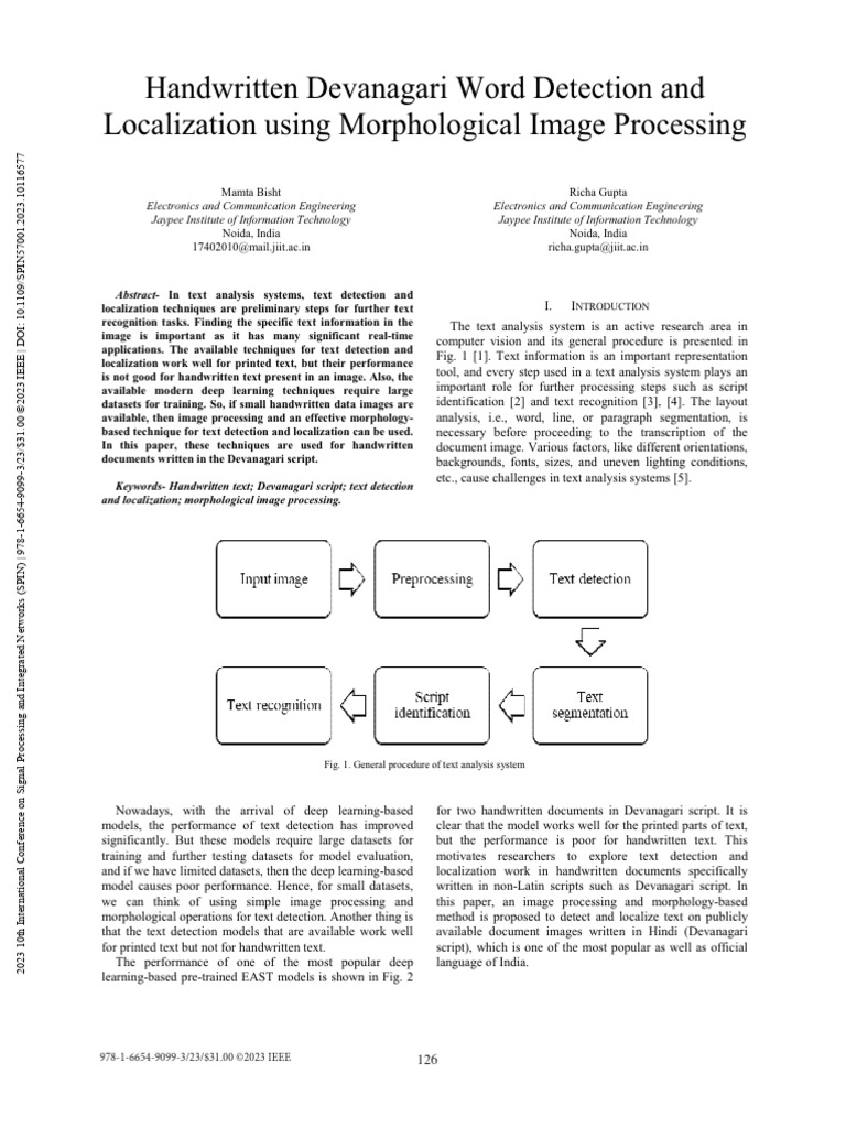 Handwritten Devanagari Word Detection and Localization Using Morphological Image Processing | PDF