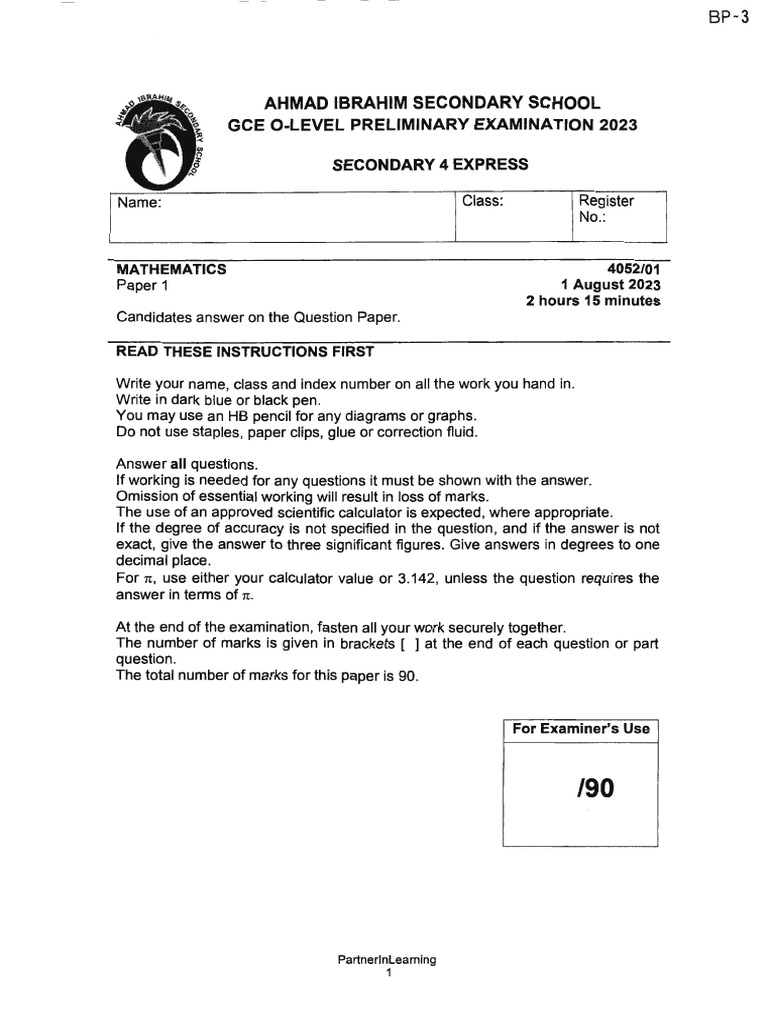 E-Math - Sec 4 - Prelims - 2023 - Ahmad Ibrahim Sec | PDF | Interest | Area