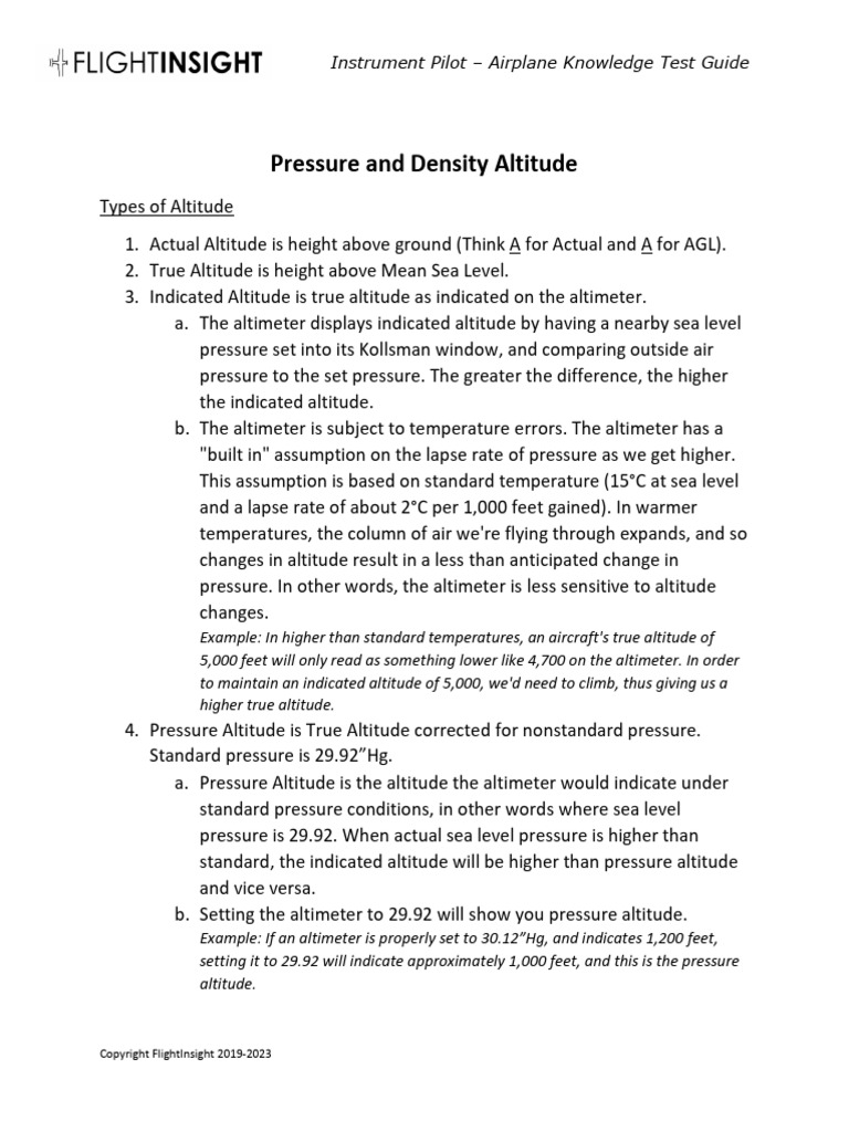 IFR 1-3 Pressure and Density Altitude | PDF | Airspeed | Altitude
