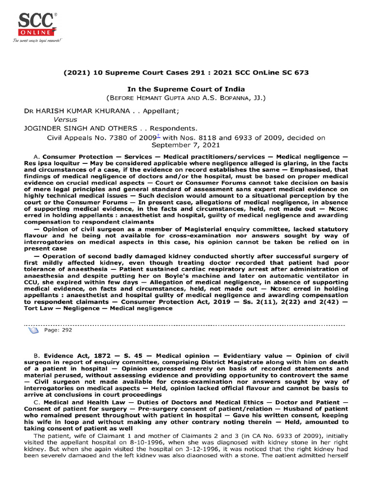 Harish Kumar Khurana Vs Joginder Singh | PDF | National Supreme Courts | Supreme Court Of The ...